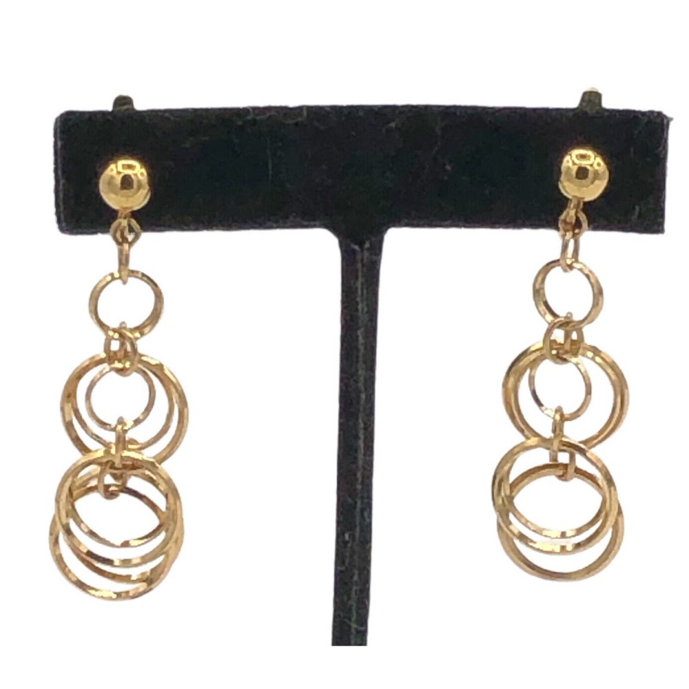 80s Trifari Tm Gold Tone Ball Circle Links Dangle Cli… - Gem